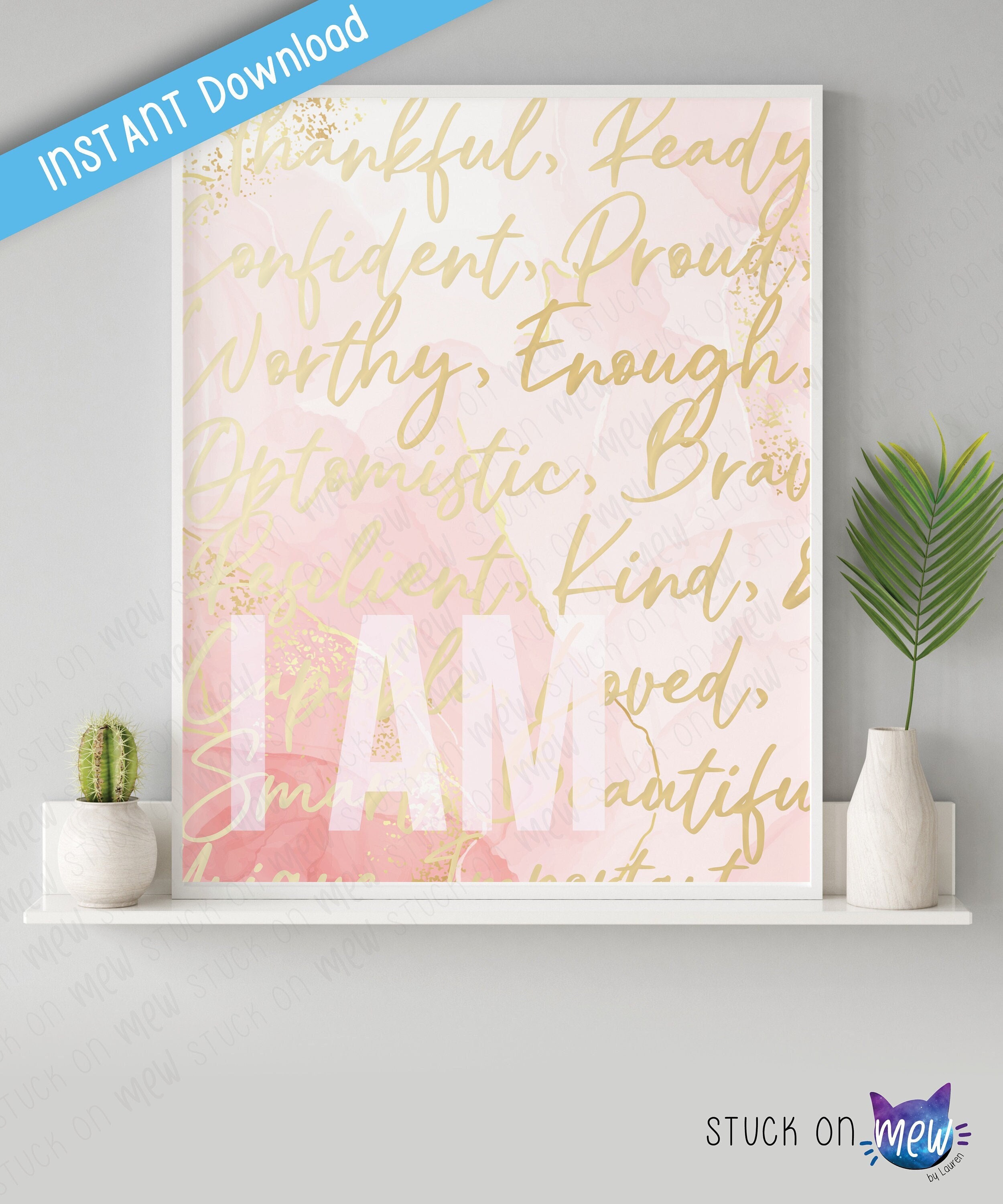 Instant Download Positive Affirmations I Am Printable Wall Art Print, I ...