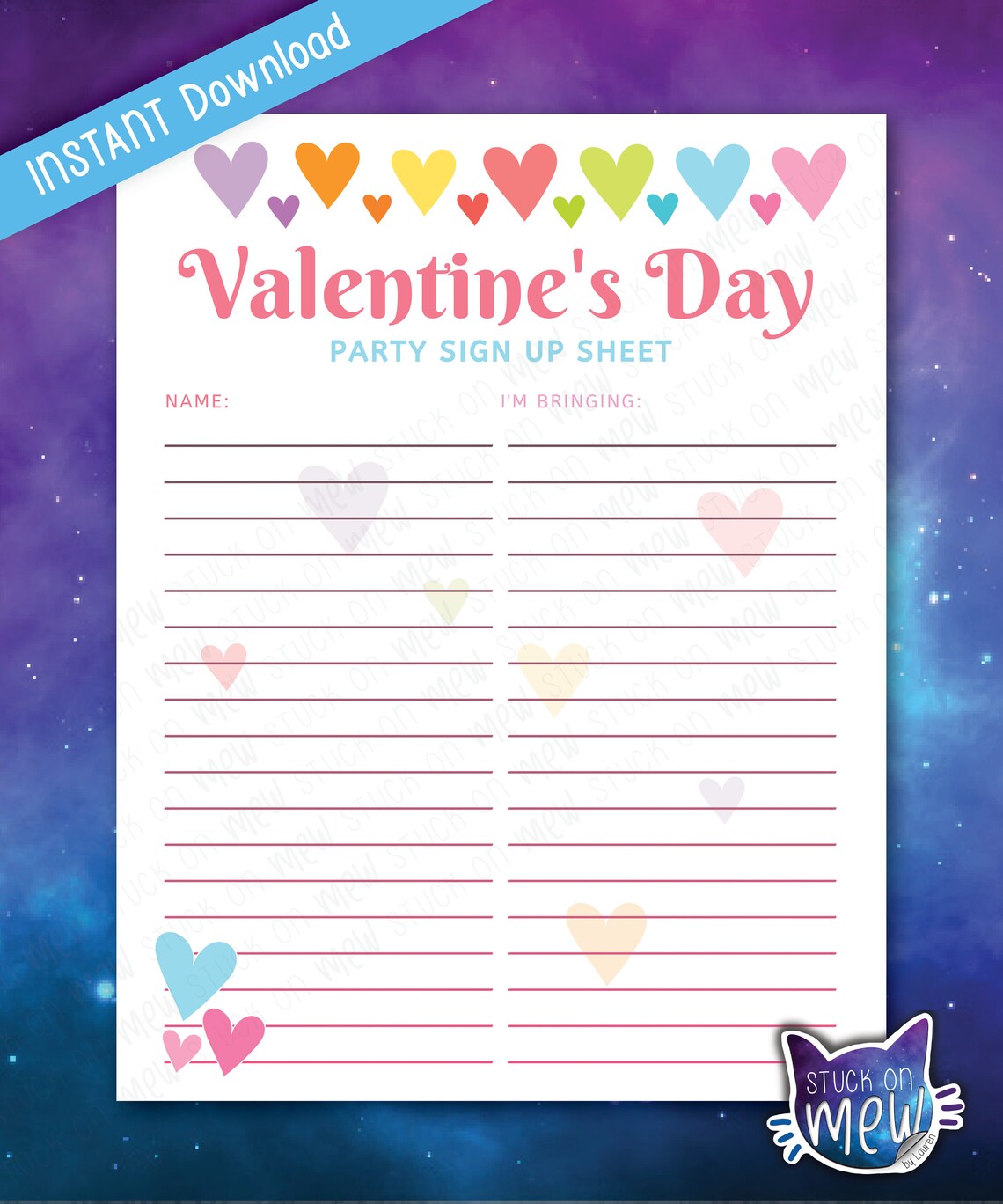 Editable Valentine's Day Party Sign up Sheet, Class Valentine's Day ...
