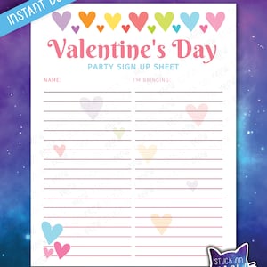 Editable Valentine's Day Party Sign up Sheet, Class Valentine's Day ...