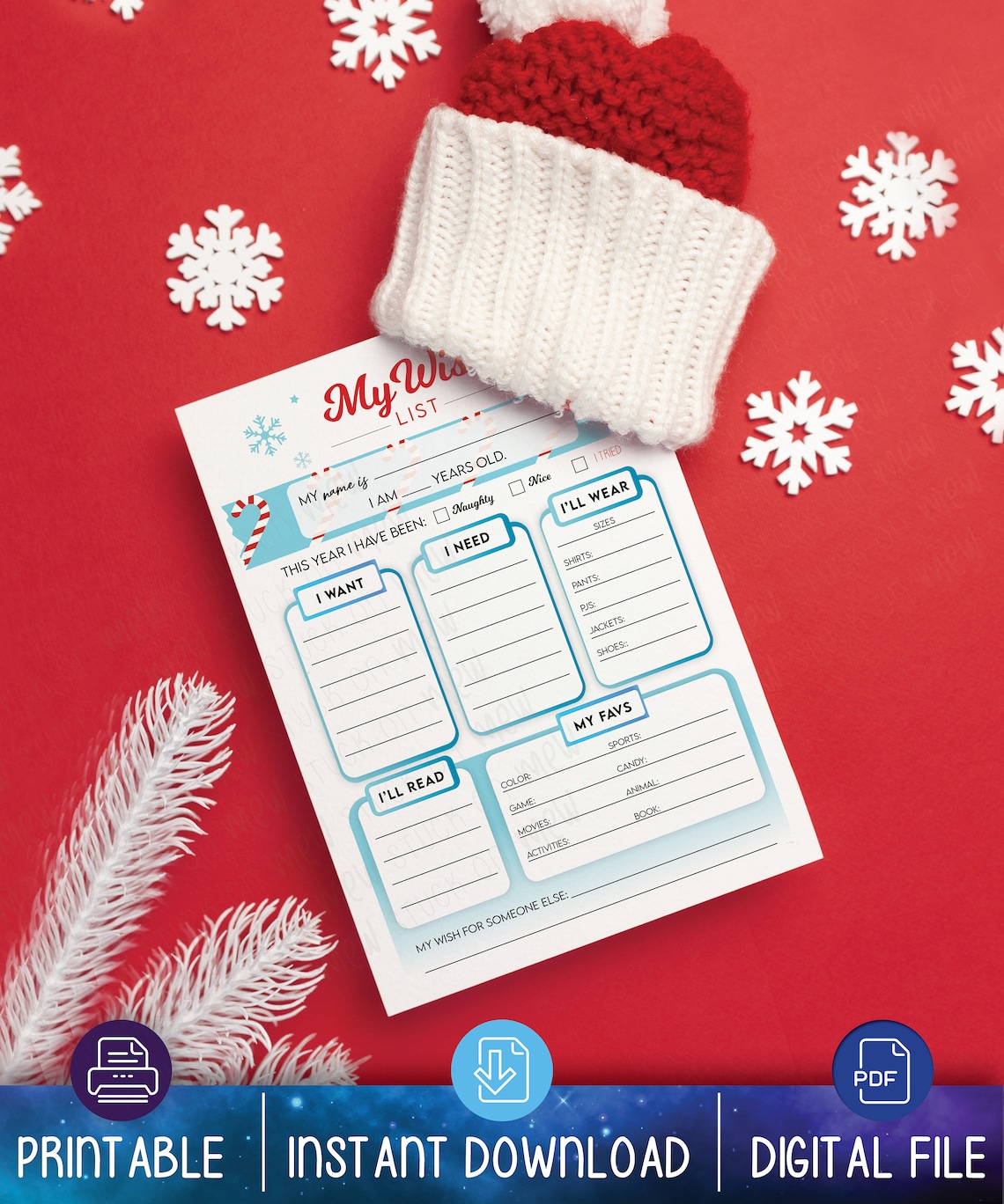 Printable Christmas Gift Wish List Template, My Wish List, Christmas ...