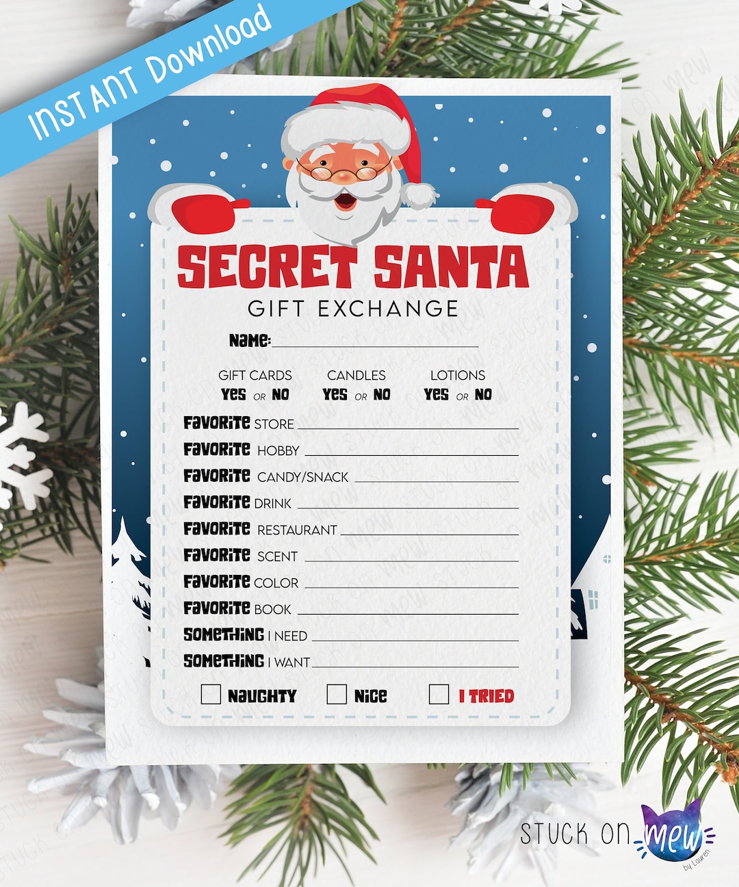 Printable Secret Santa Gift Exchange Questionnaire (PDF, JPEG) - Etsy