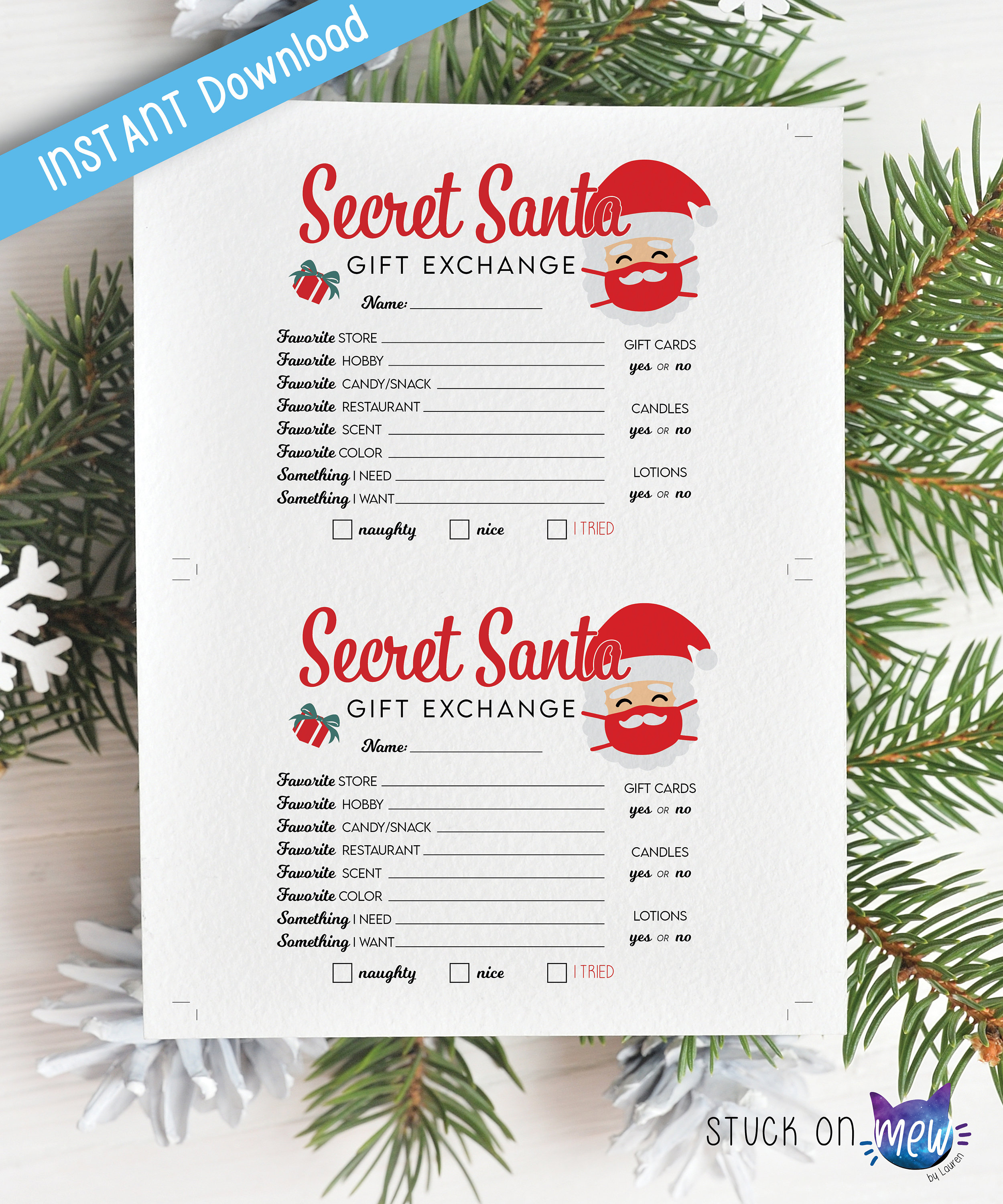 Printable Secret Santa Gift Exchange, Christmas Secret Santa, Christmas ...