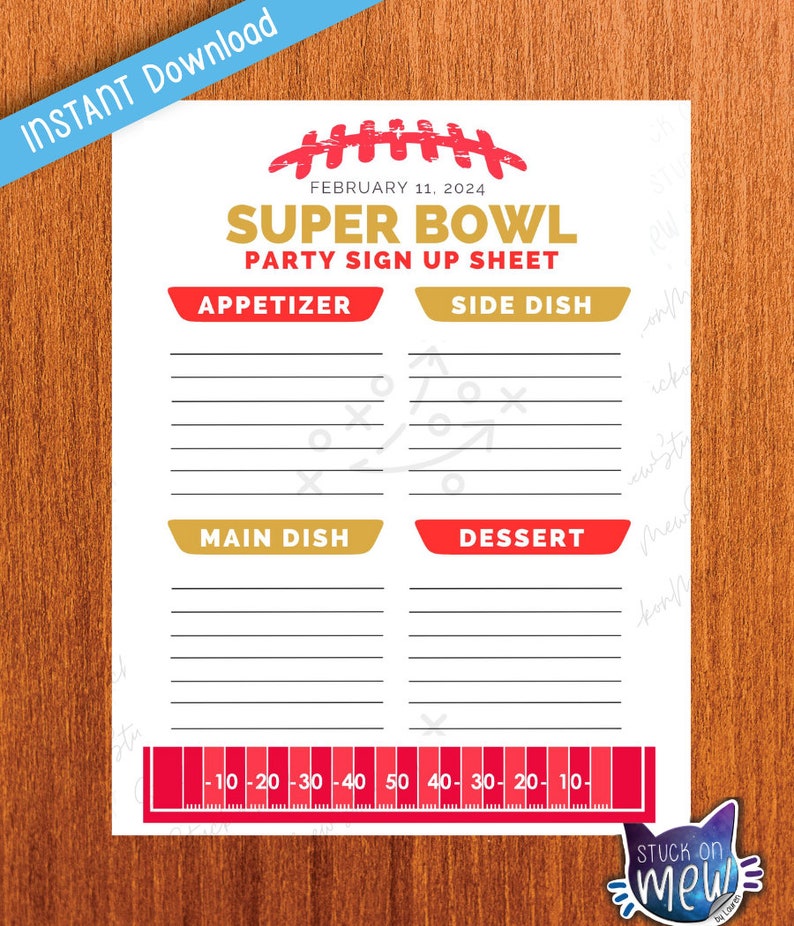 Super Bowl Party Sign up Sheet: Food List (digital Download) - Etsy