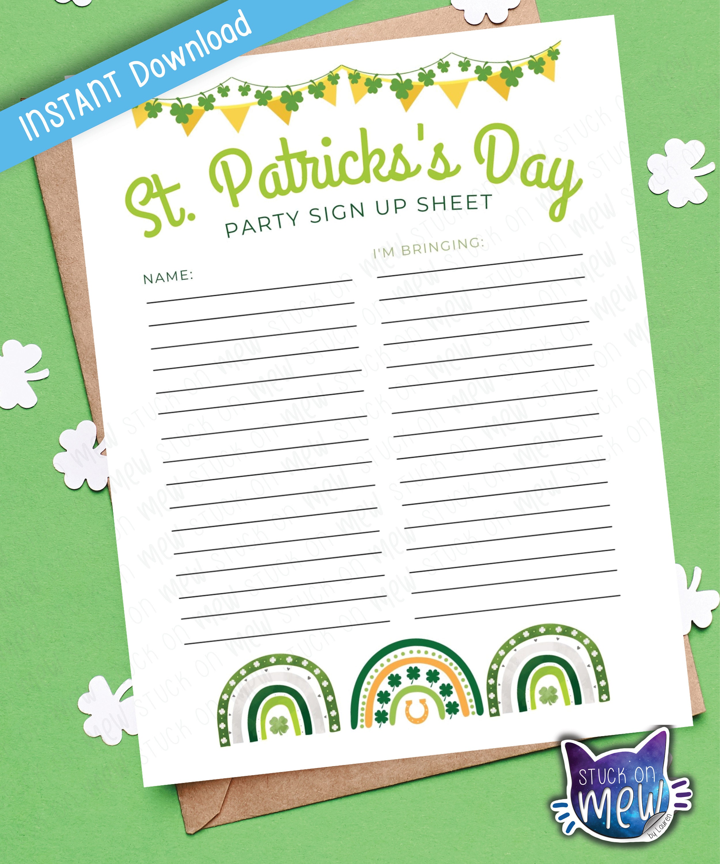 Printable St. Patrick's Day Party Sign up Sheet, Class St Patricks Day ...