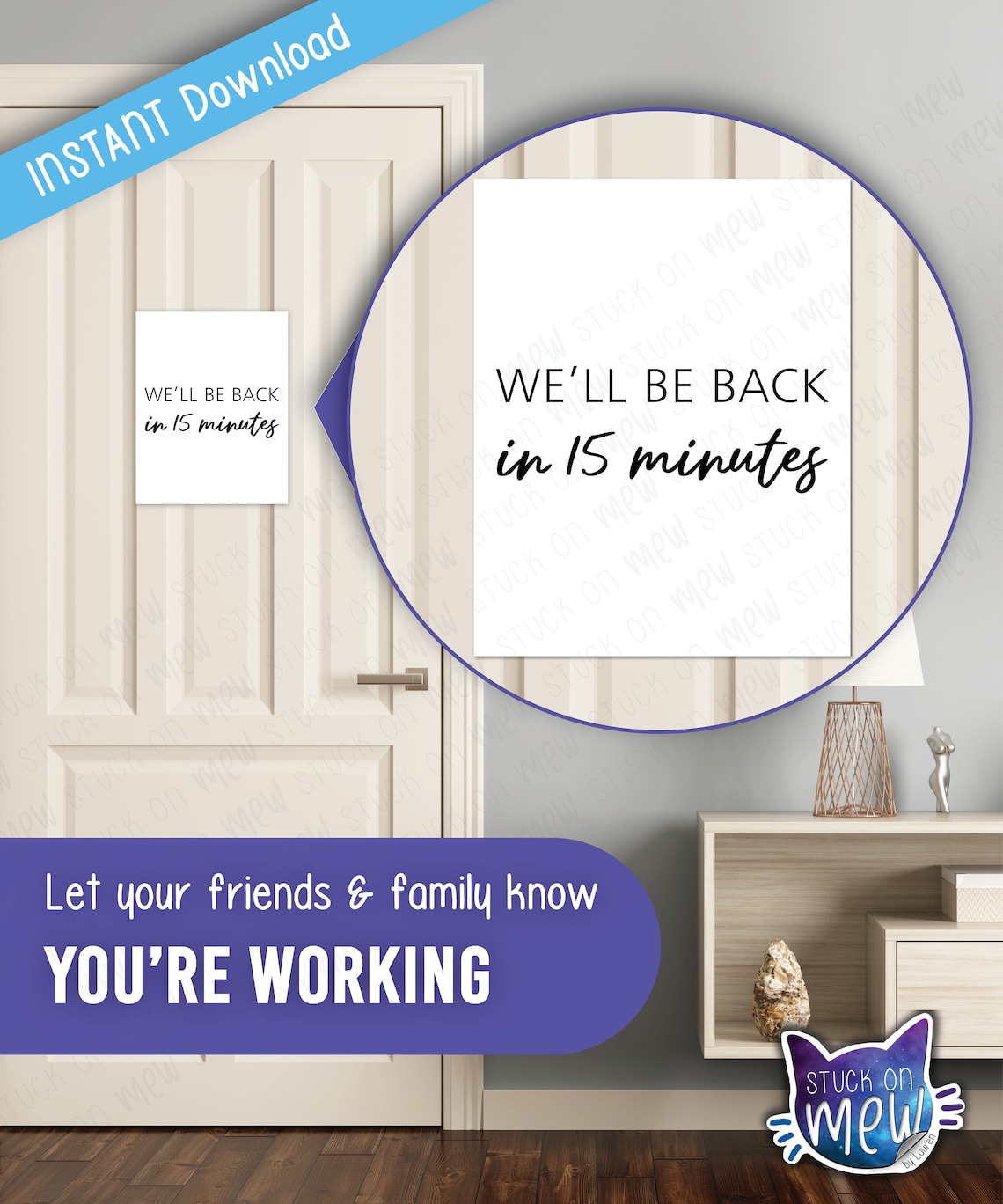 Office We'll Be Back in 15 Minutes Door Sign, Out of Office Sign, Back ...