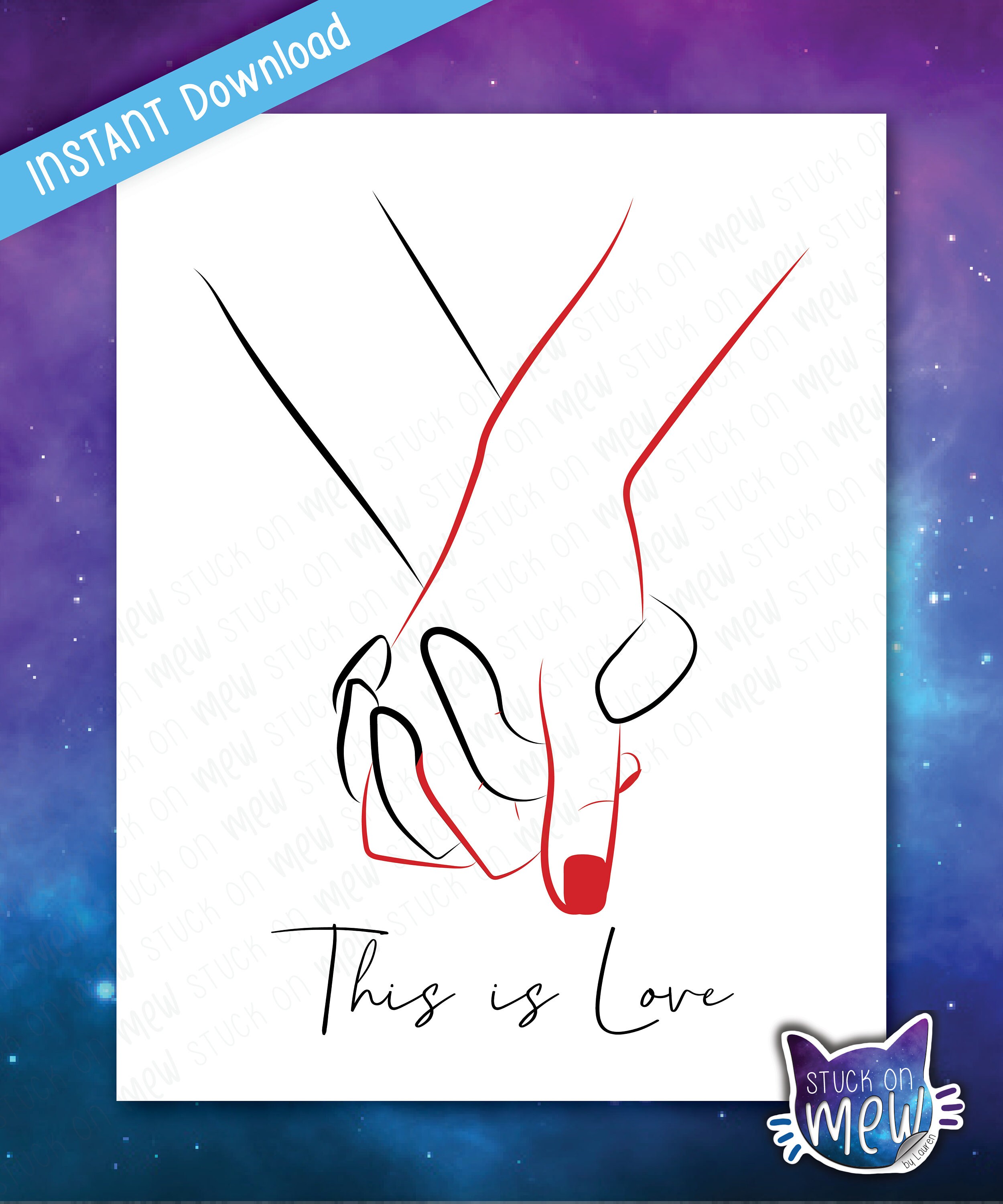 This is Love Holding Hands Line Art Printable Valentines Day - Etsy