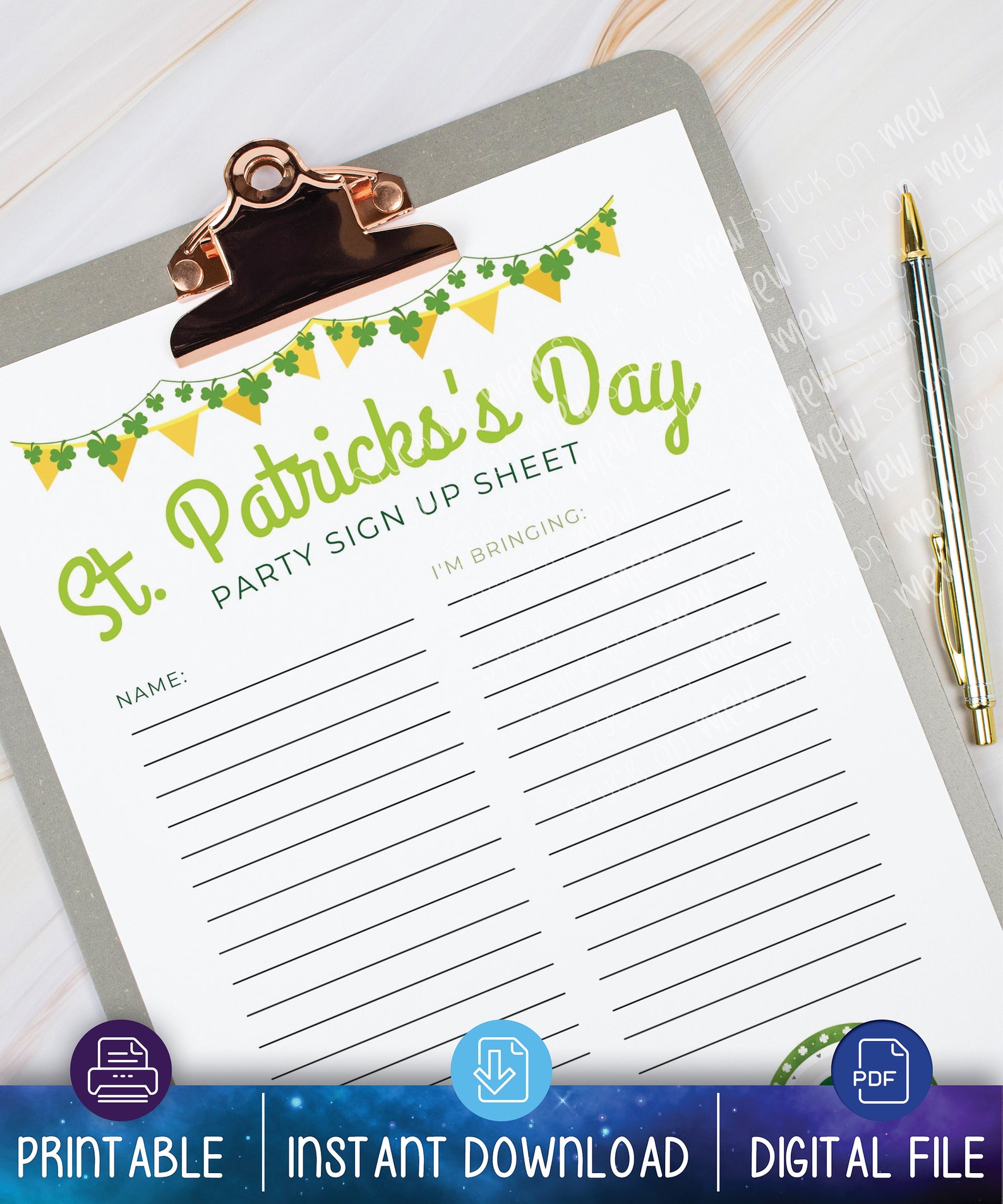 Printable St. Patrick's Day Party Sign up Sheet, Class St Patricks Day ...