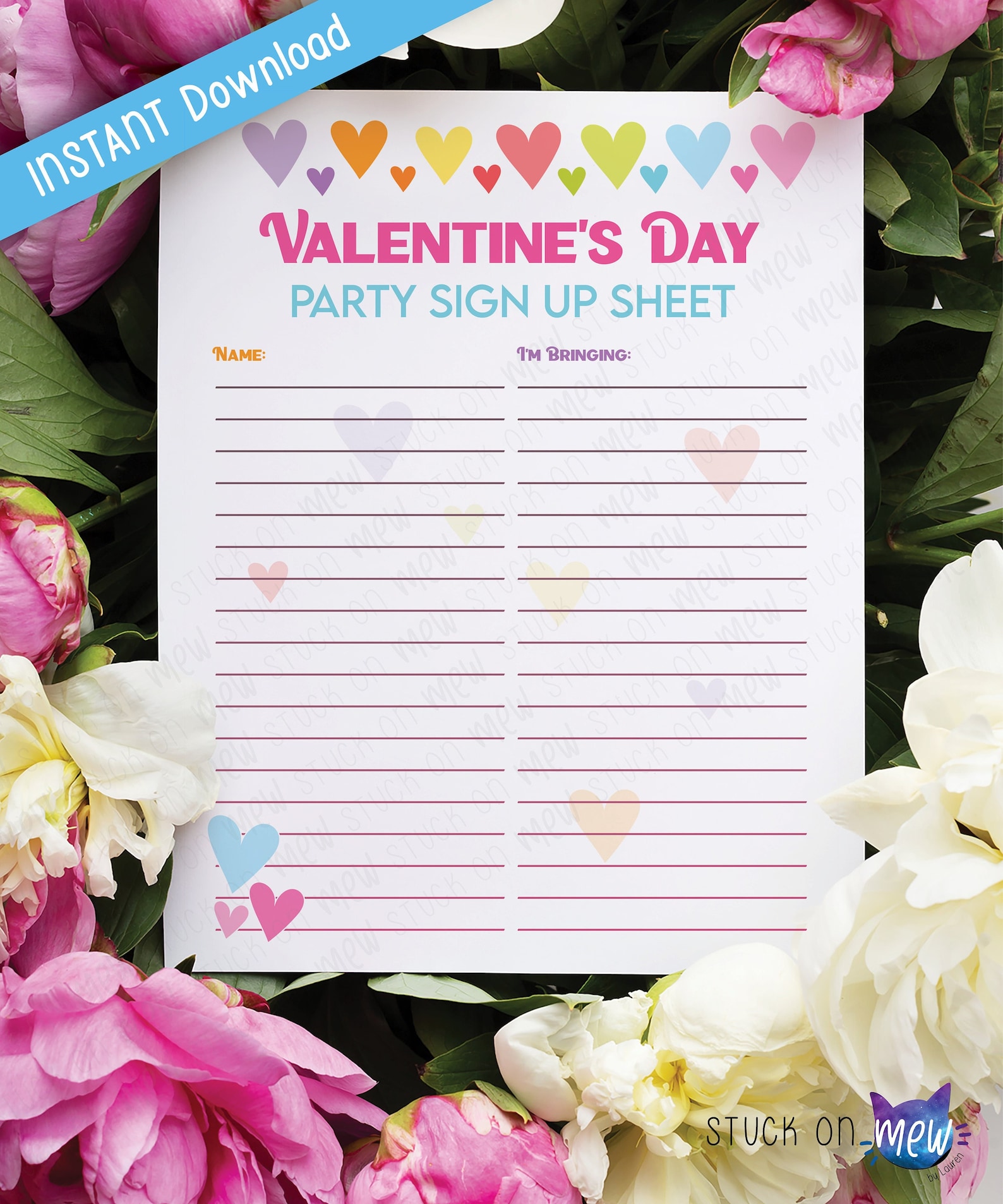 Printable Valentine's Day Party Sign up Sheet, Class Valentine's Day ...