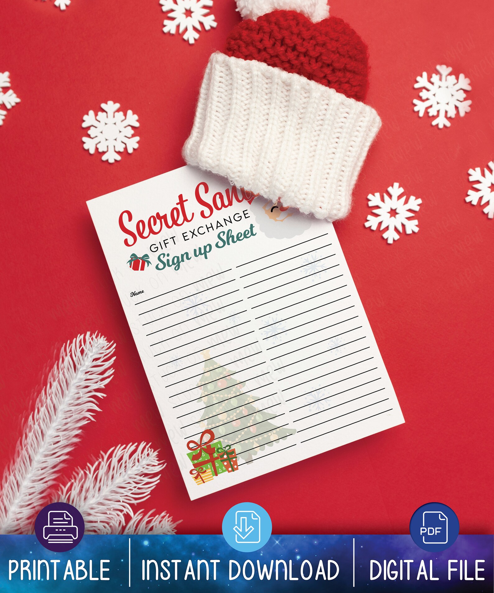 Printable Secret Santa Gift Exchange Sign up Sheet, Christmas Secret ...