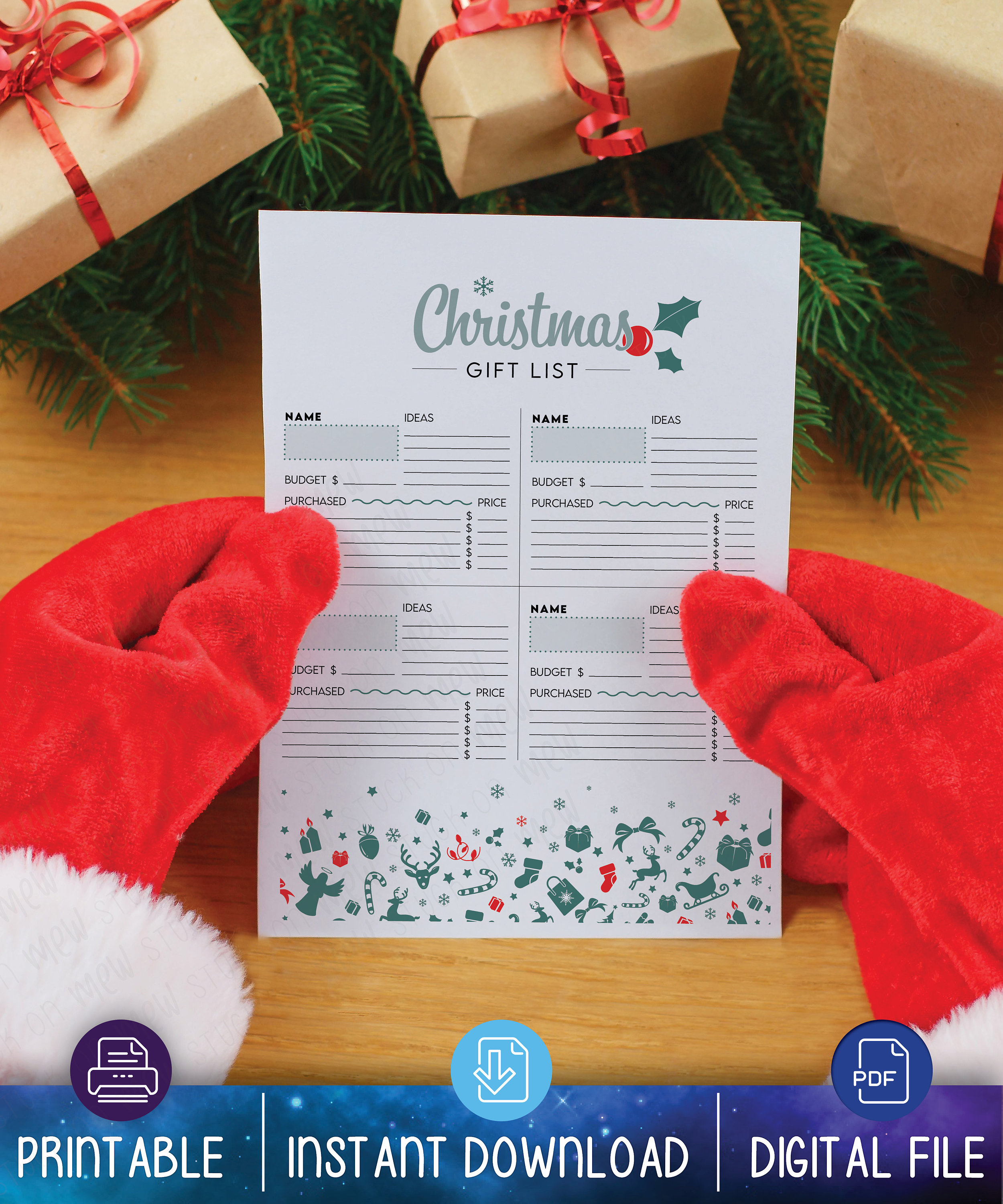 Printable Christmas Gift List Template, Christmas Gift Tracker ...