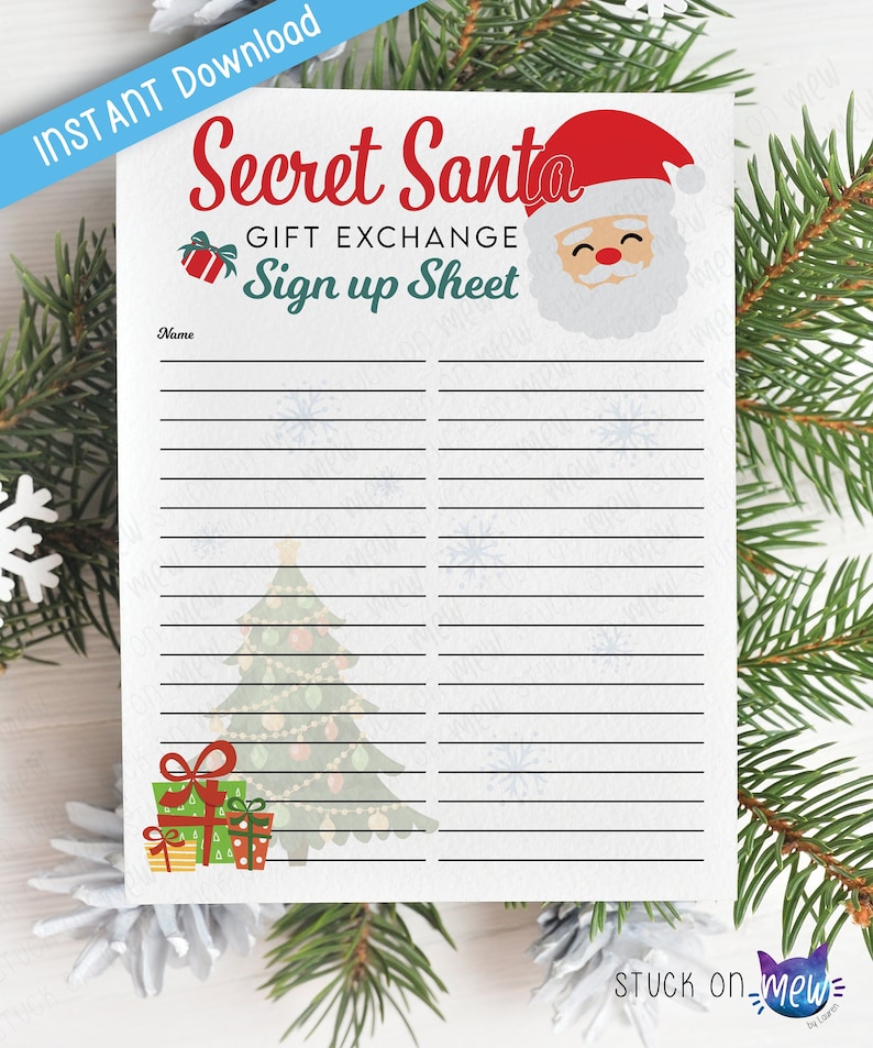 Printable Secret Santa Gift Exchange Sign up Sheet, Christmas Secret ...