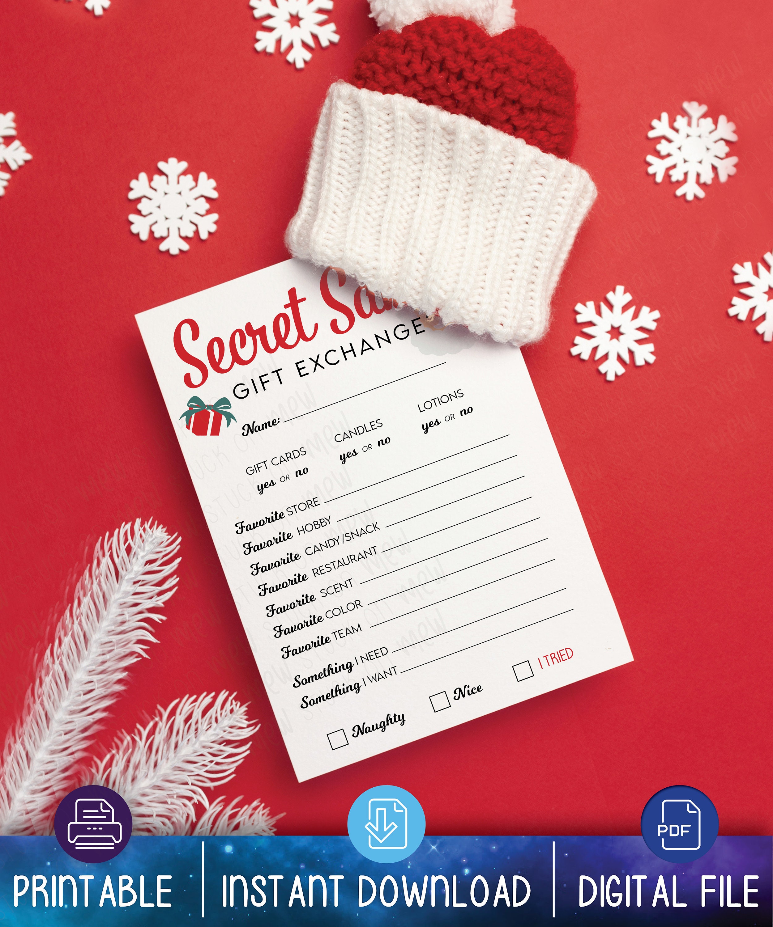 Printable Secret Santa Gift Exchange Questionnaire, Christmas Secret ...