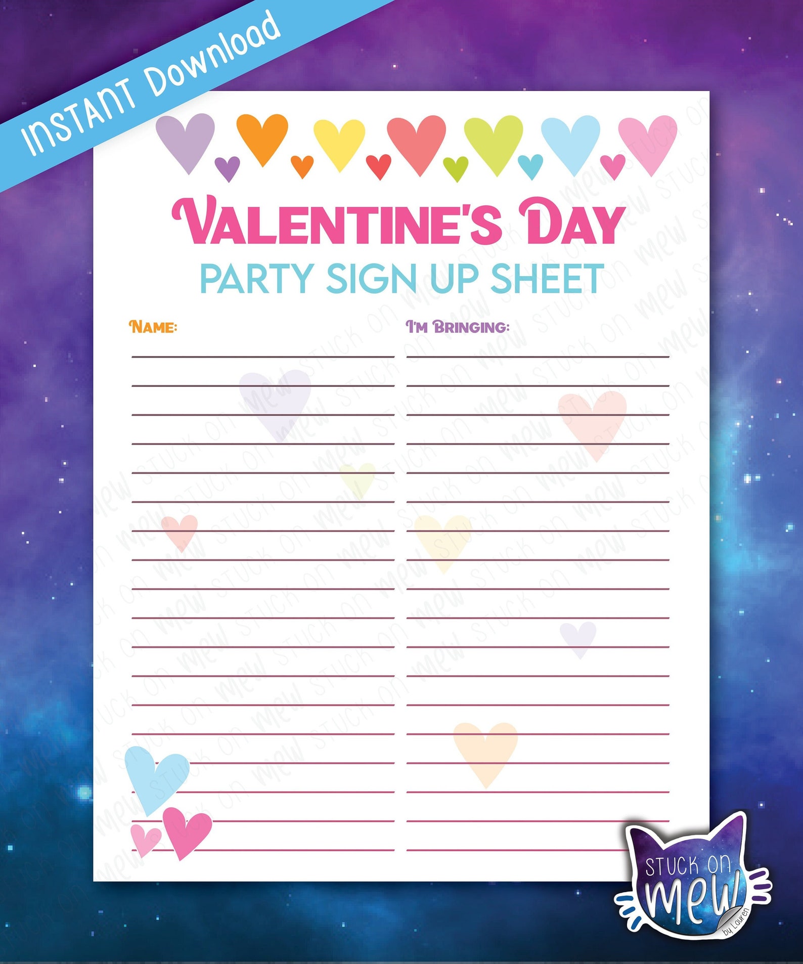 Valentine's Day Party Sign up Sheet: Classroom or Office (digital ...