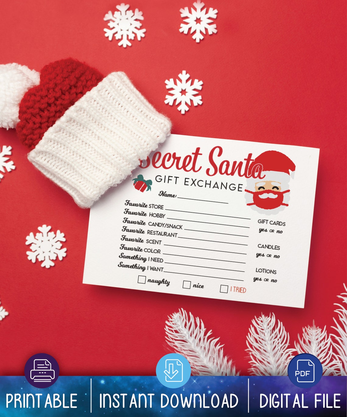 Printable Secret Santa Gift Exchange, Christmas Secret Santa, Christmas ...