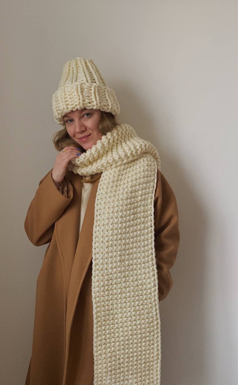 Long Scarf, Luxurious Oversized Chunky Knit Scarf, Neck Warmer, Hand ...