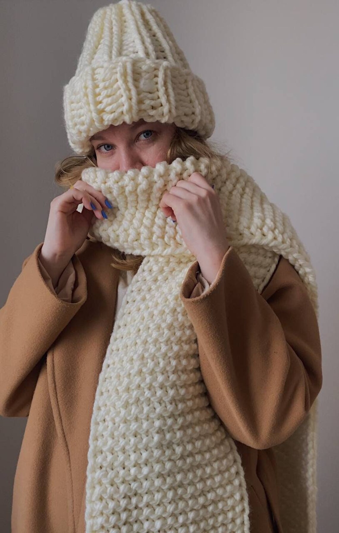 Long Scarf, Luxurious Oversized Chunky Knit Scarf, Neck Warmer, Hand ...