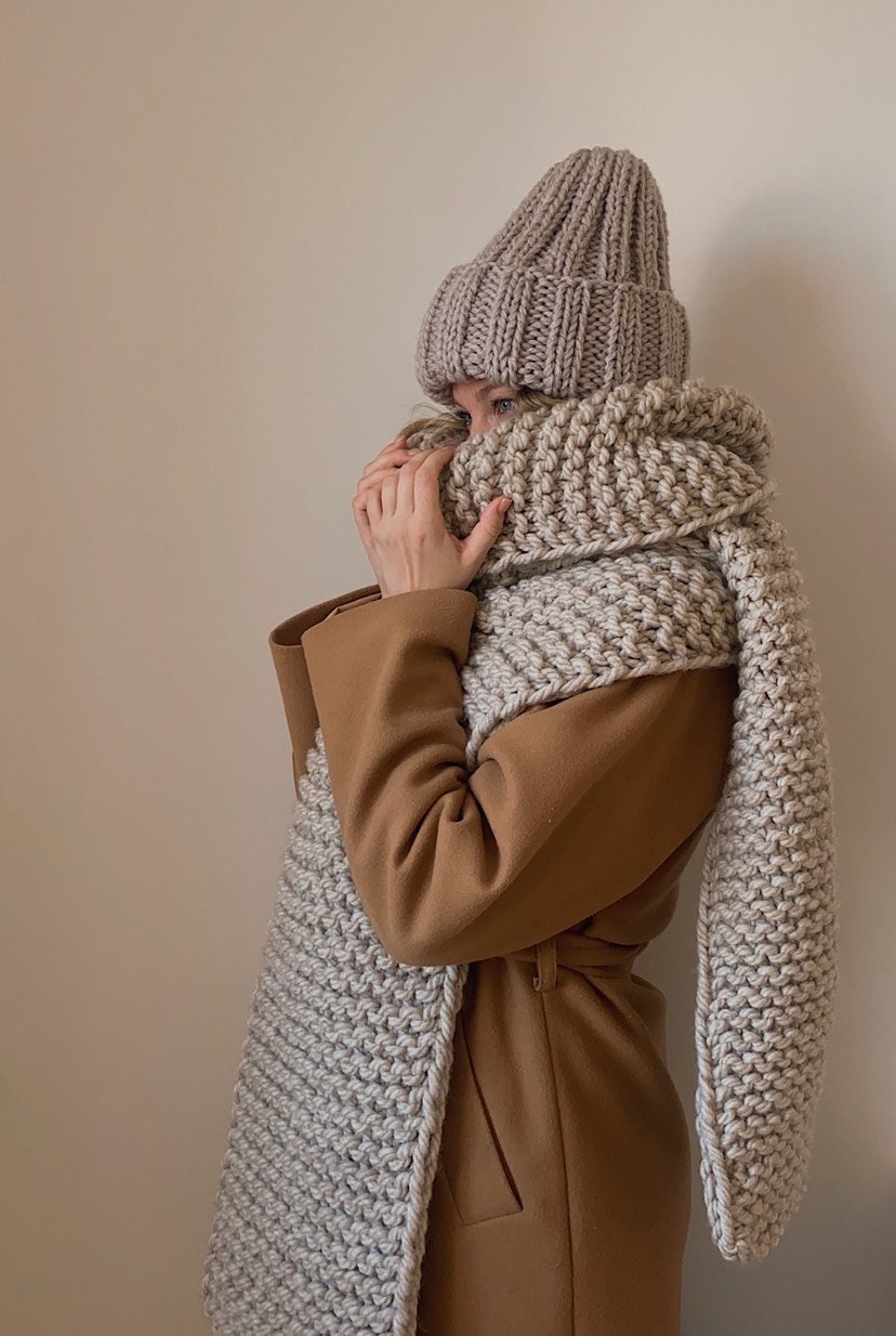 Long Scarf, Luxurious Oversized Chunky Knit Scarf, Neck Warmer, Hand ...