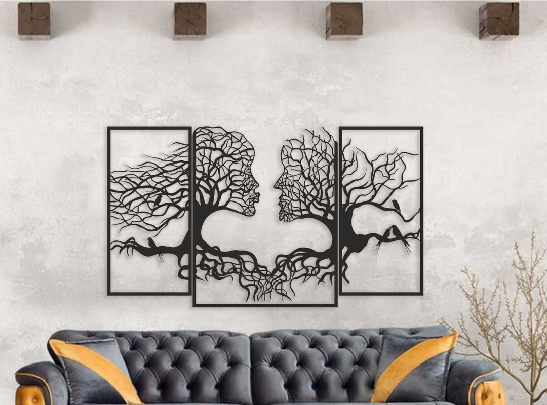 Tree of Life 3 Panels Metal Wall Art, Tree Faces Wall Decor, Metal Wall ...