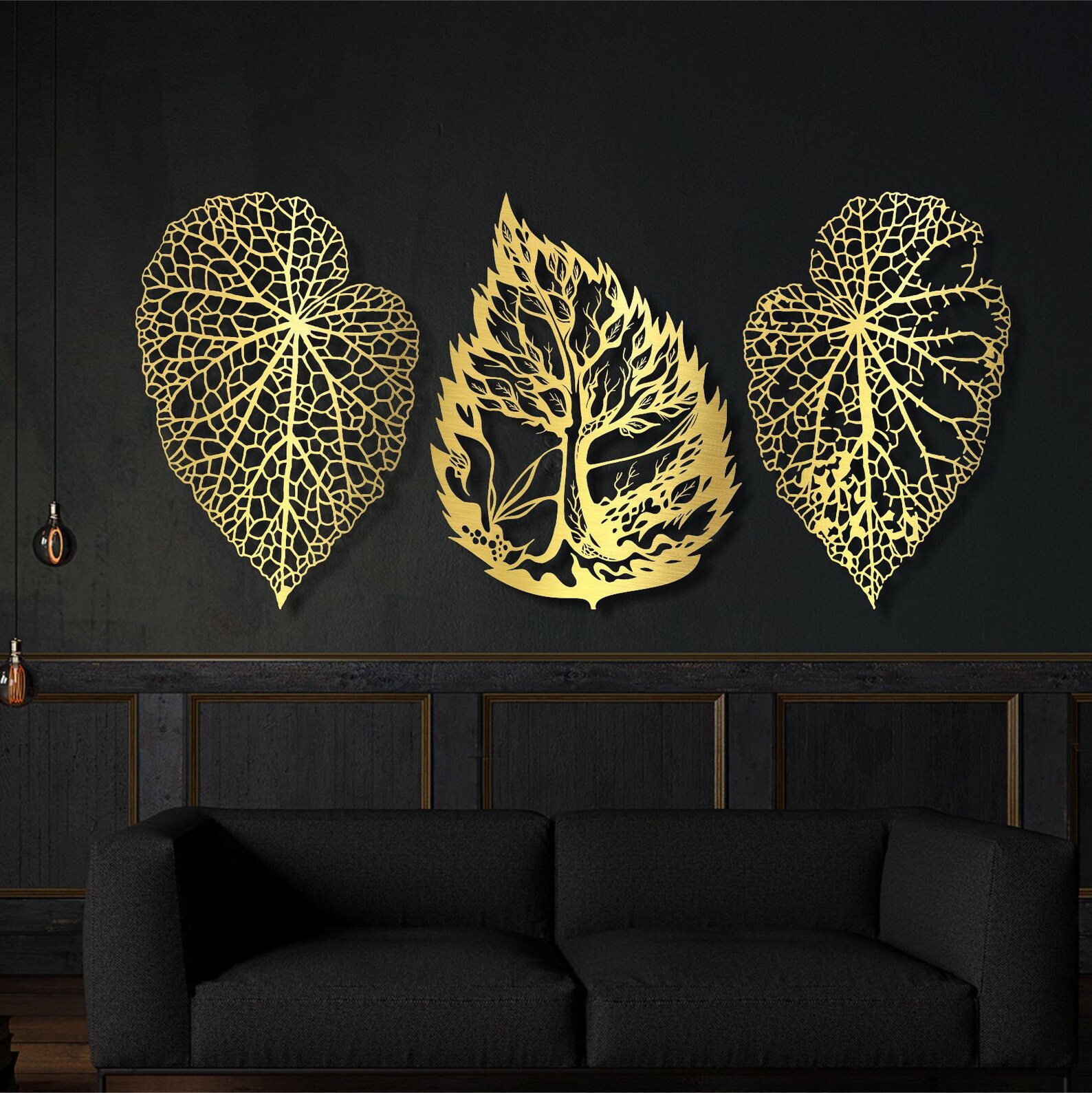 Leaf Wall Decor Set of 3 Large Metal Wall Art Modern Leaves | Etsy