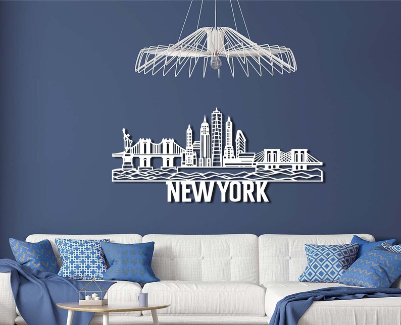New York City Metal Wall Art, City Skyline Wall Decor, Minimal Metal ...