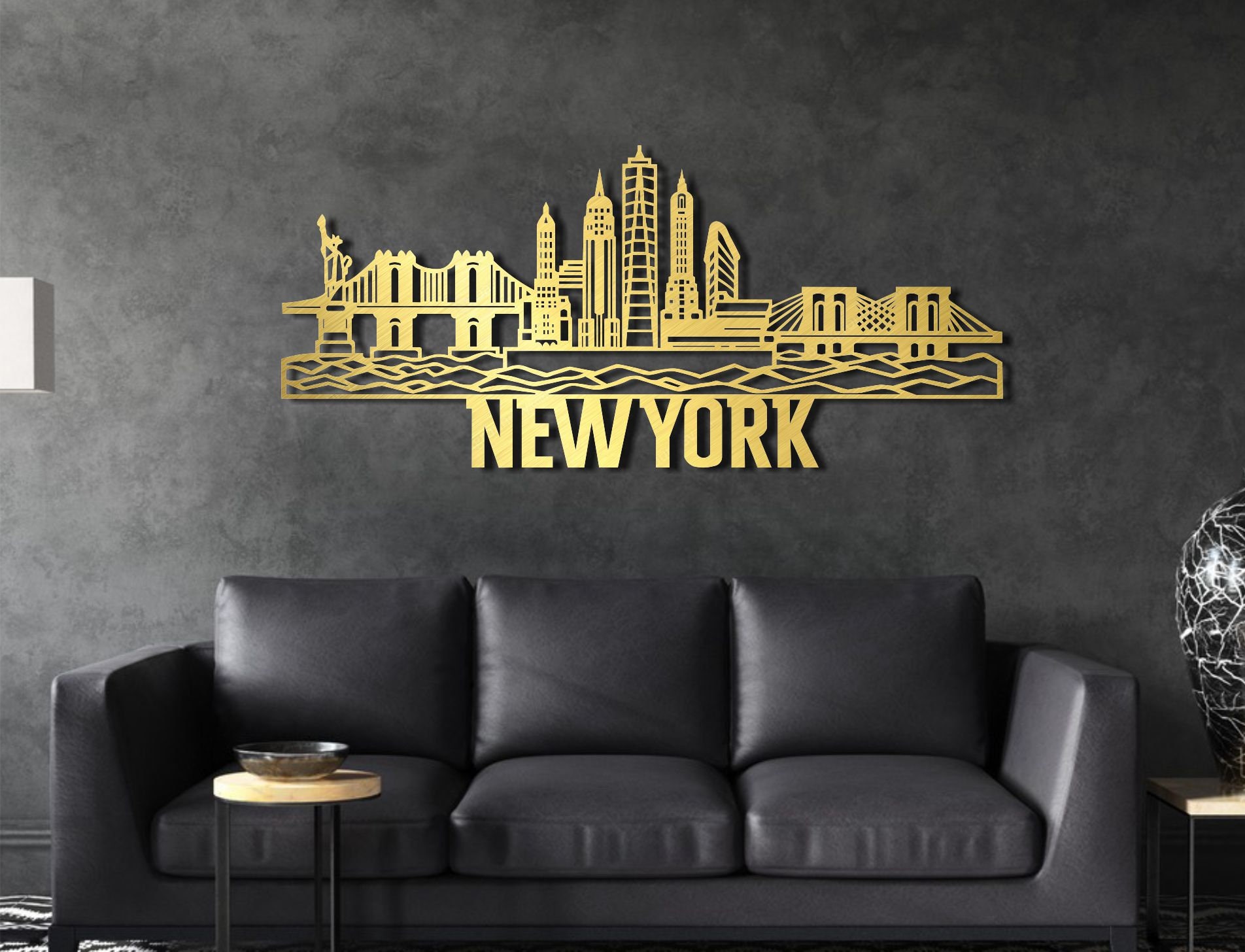New York City Metal Wall Art, City Skyline Wall Decor, Minimal Metal ...
