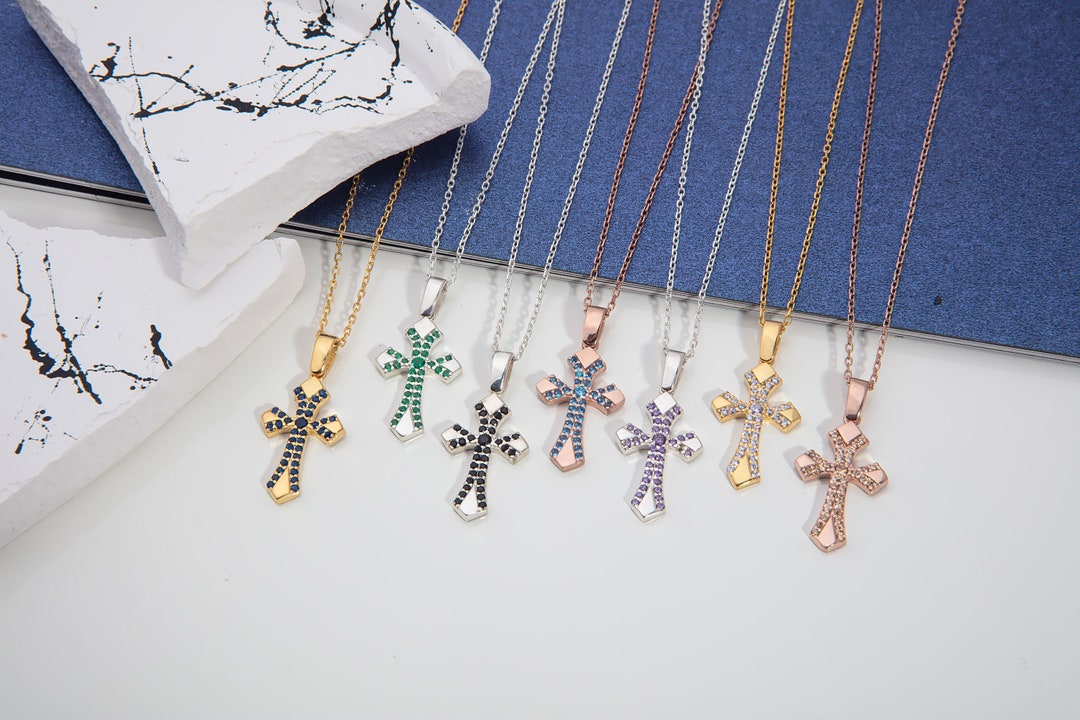Personalized Birthstone Cross Necklace: 14K Gold, Sterling Silver - Etsy