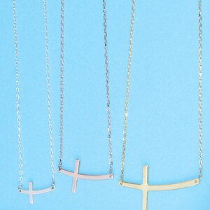 Off Center Cross Necklace, Silver Sideways Crucifix Necklace, 14K Gold ...