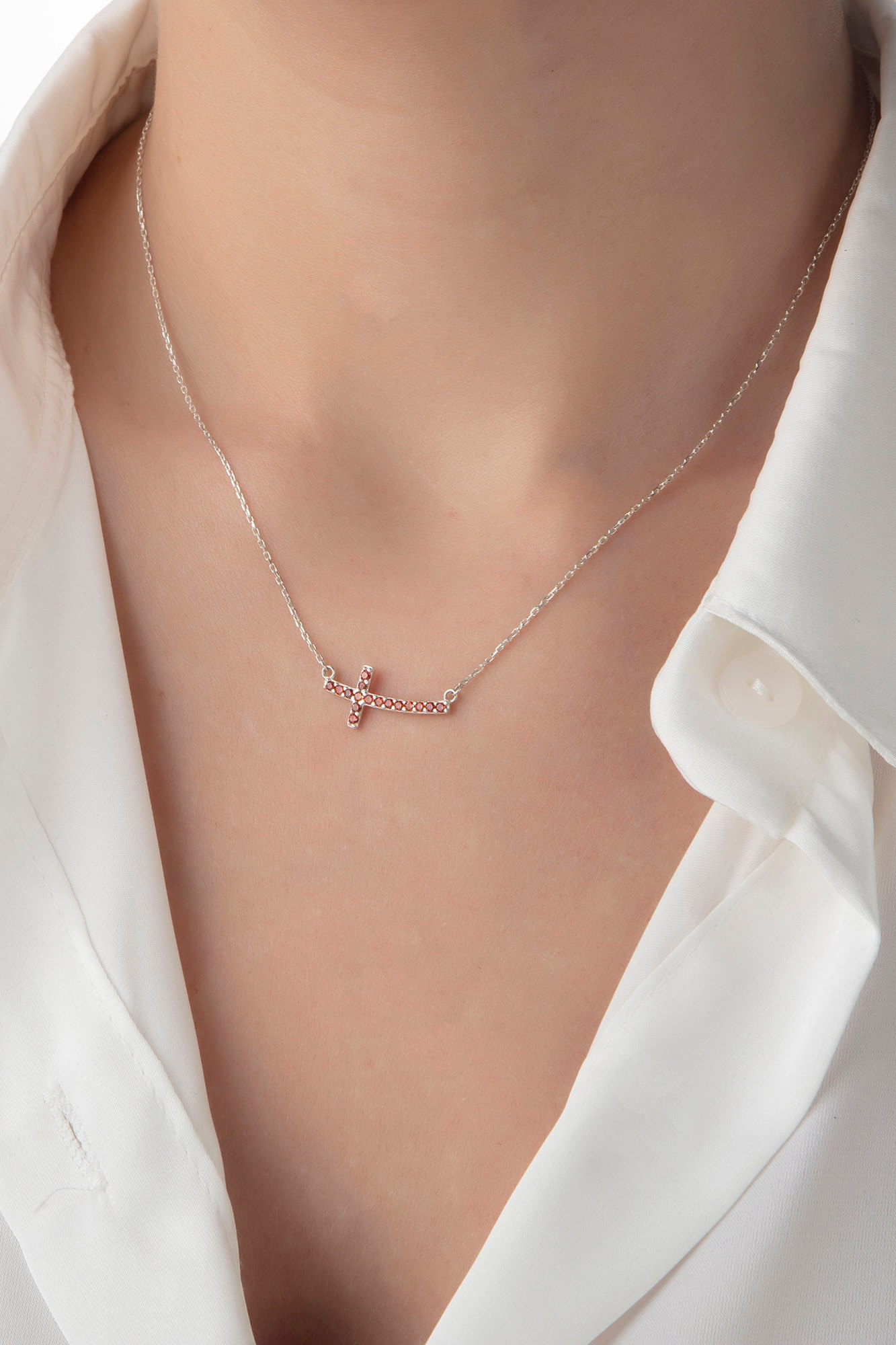 Personalized Birthstone Cross Necklace: 14K Gold Sideways Crucifix - Etsy
