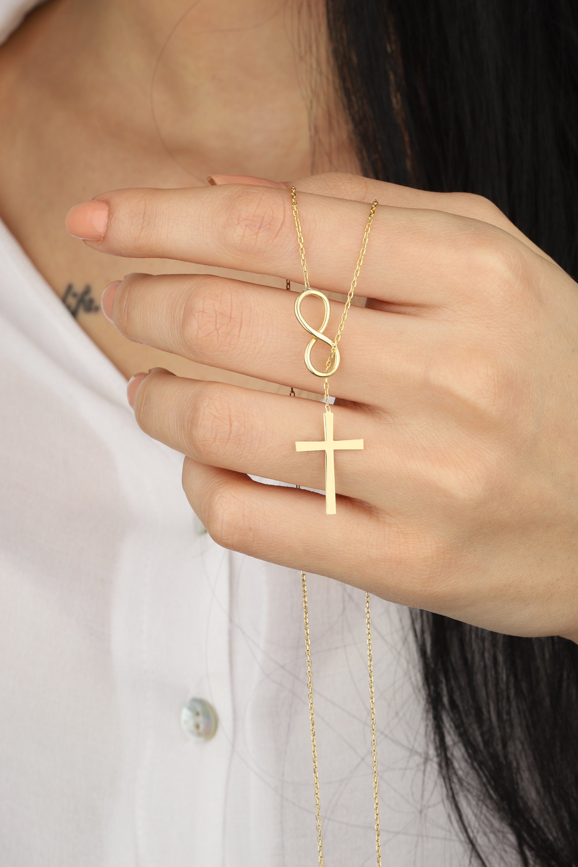 Infinity Cross Necklace Lariat Cross Necklace Infinity Y - Etsy