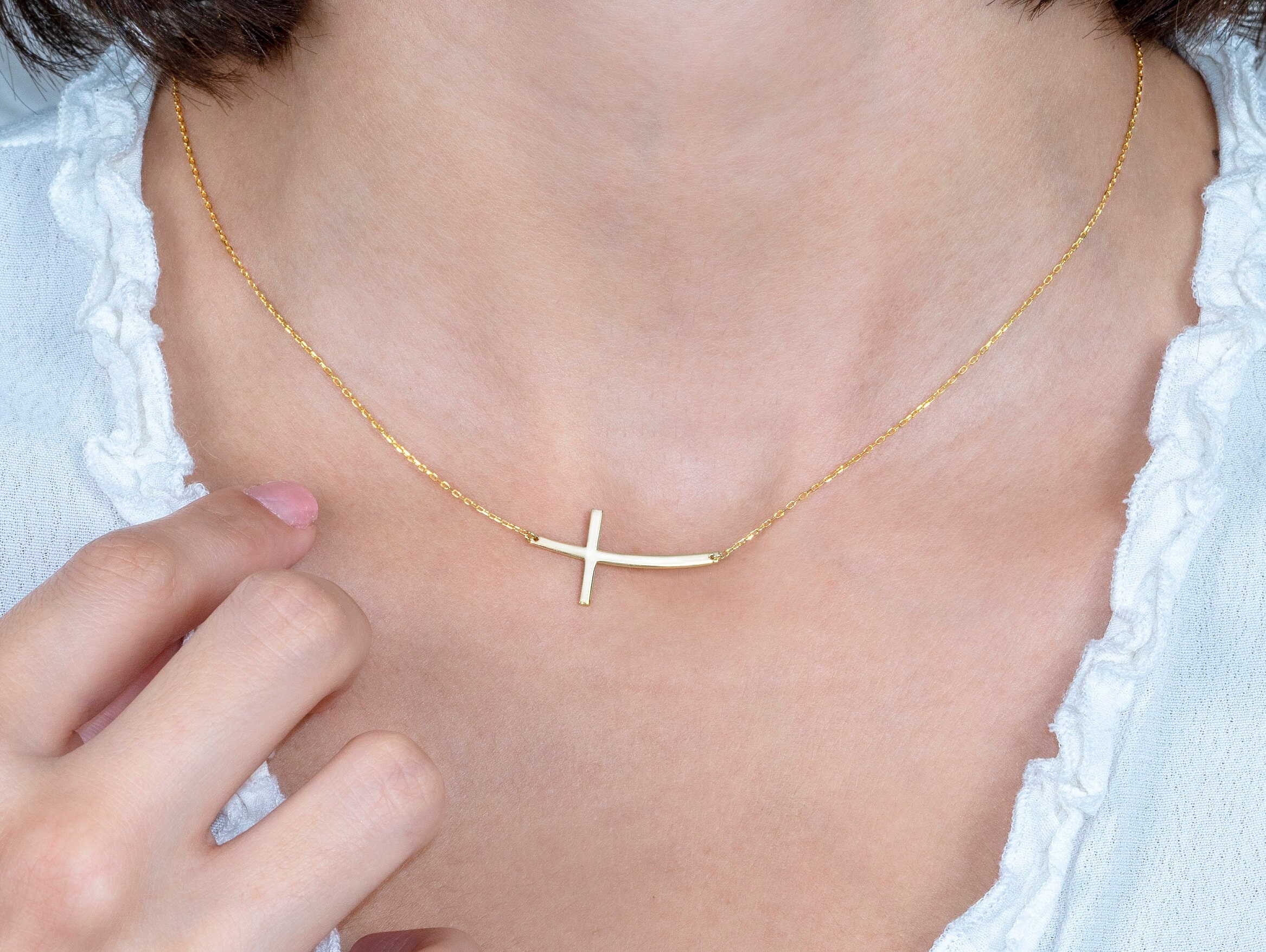 Off center cross necklace store