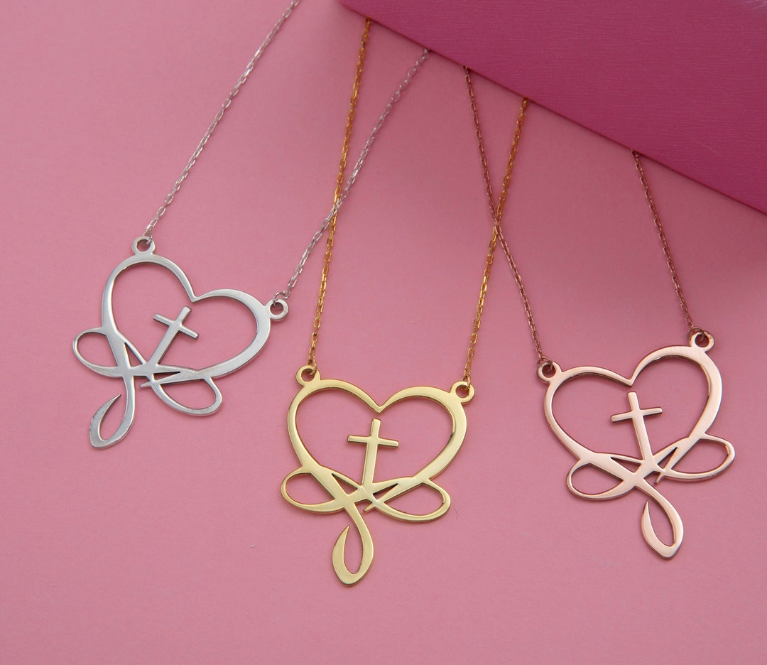 Heart Infinity Cross Necklace, Silver Crucifix Necklace, Eternity Cross ...