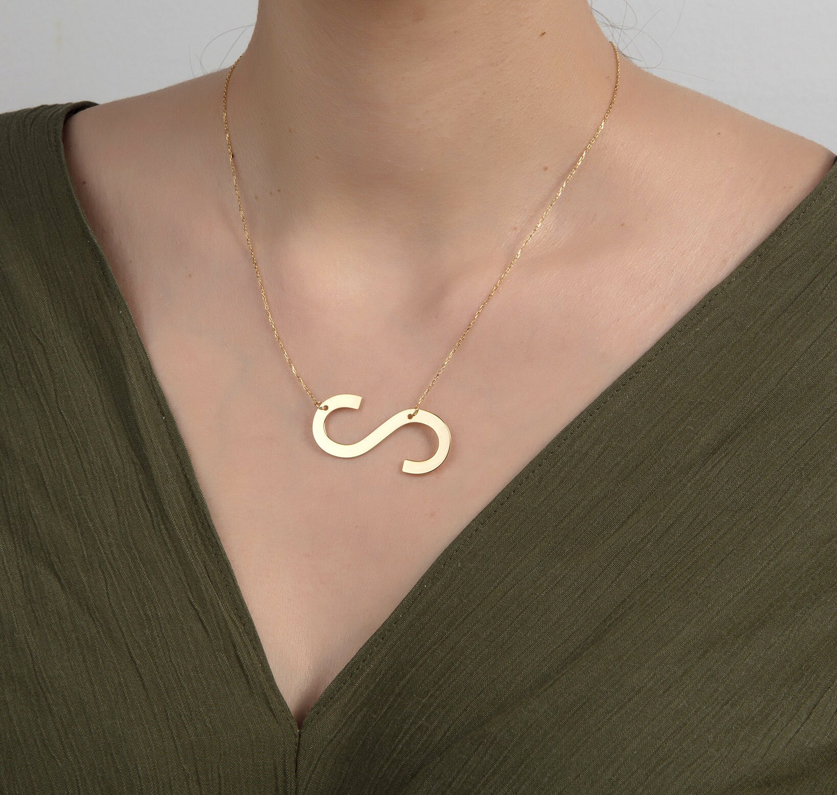 Big letter Necklace Large Initial Necklace Sideways Initial | Etsy