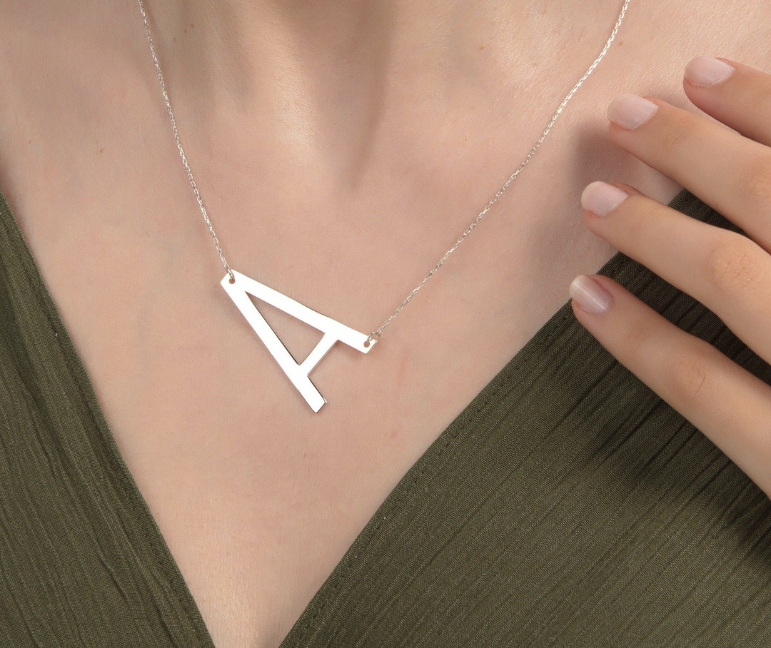 Big Letter Necklace, Large Initial Necklace, Sideways Initial Necklace ...