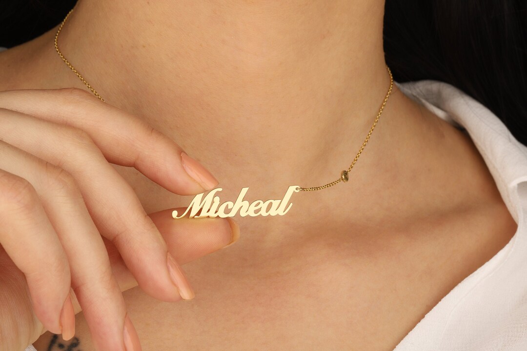 Name Necklace With Birthstone on Chain, 14K Gold Name Necklace ...