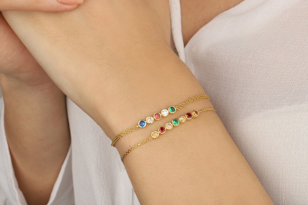 14K Gold Birthstone Bracelet, Multi Stone Bracelet, Family Birthstone ...