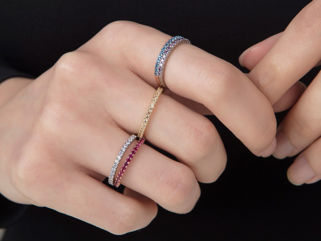 Birthstone Stacking Ring, Half Infinity Stackable Ring, Personalized ...