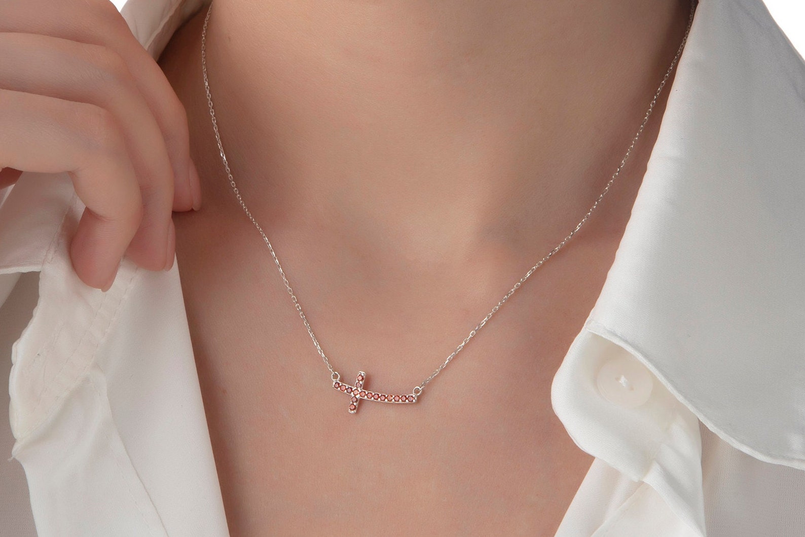 Personalized Birthstone Cross Necklace: 14K Gold Sideways Crucifix - Etsy