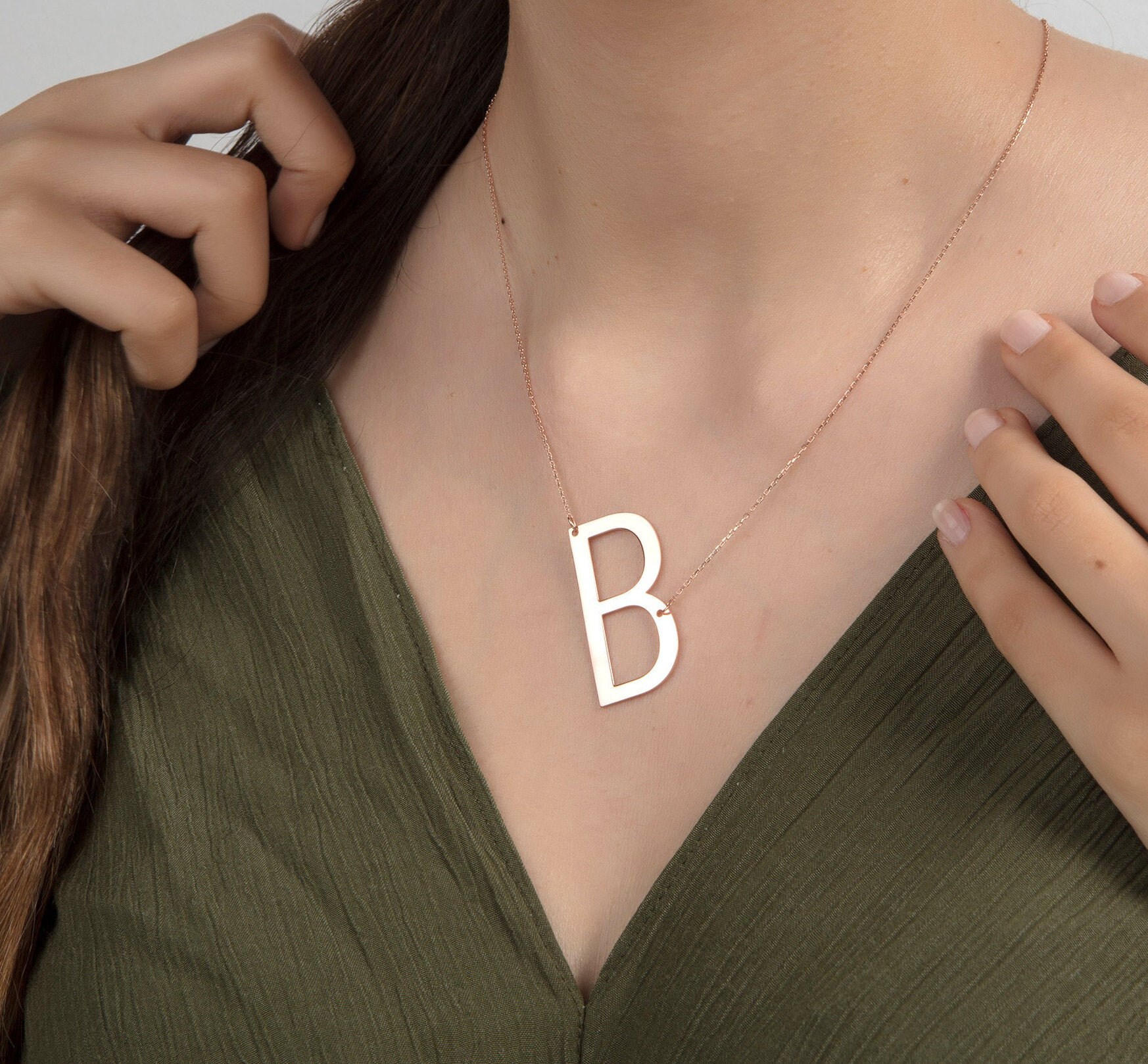 Big letter Necklace Large Initial Necklace Sideways Initial | Etsy