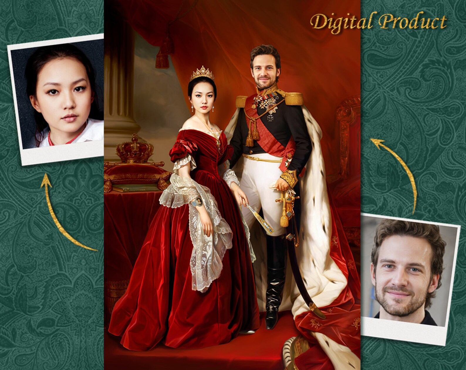 Custom Royal Couples Portrait From Photo, Personalized Historical ...