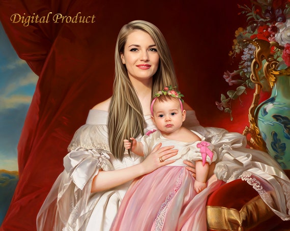 Custom Royal Mother and Baby Portrait From Photo Historical | Etsy