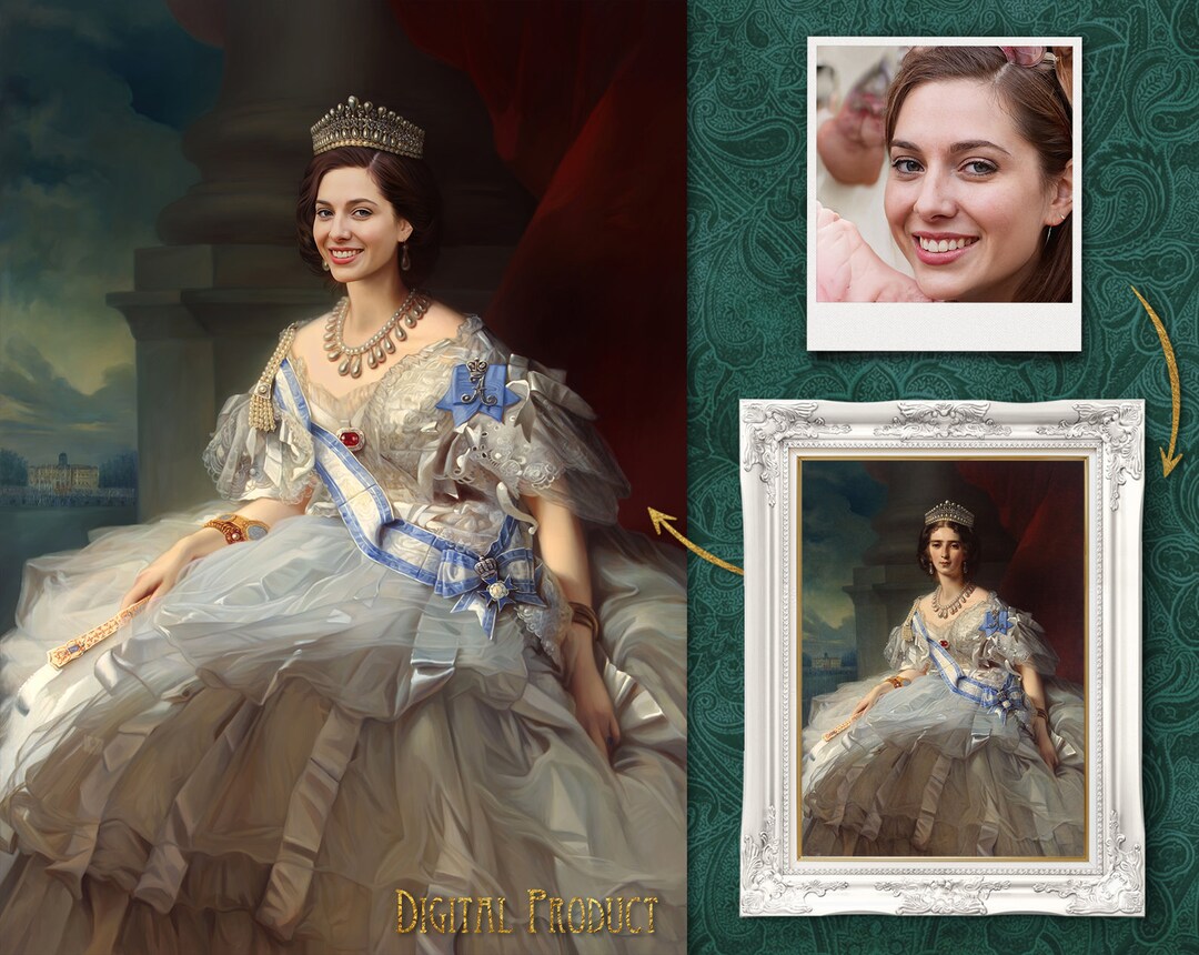 Custom Royal Portrait From Photo for Her, Renaissance Queen, Historical ...
