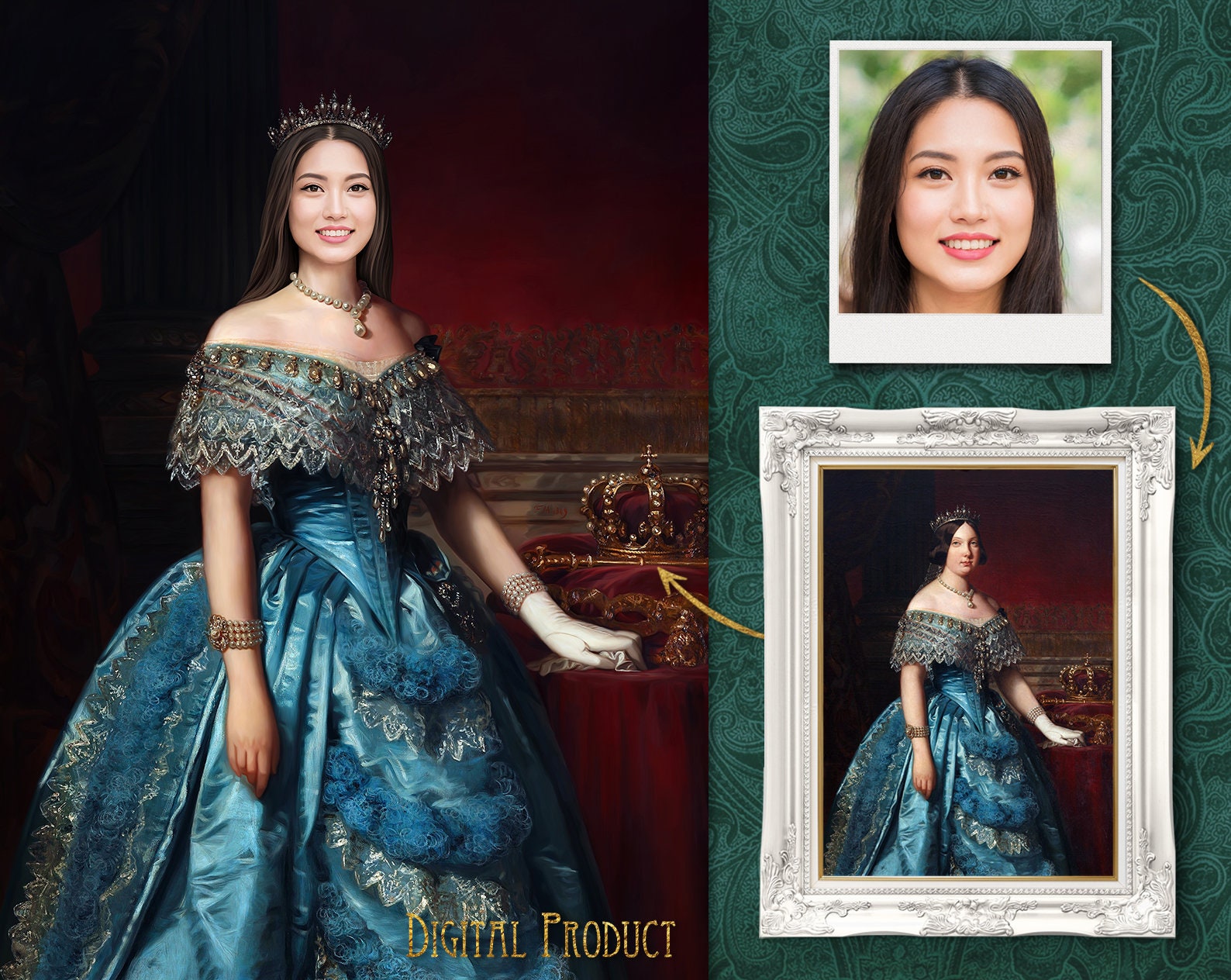 Custom Royal Portrait From Photo Digital Historical Queen - Etsy