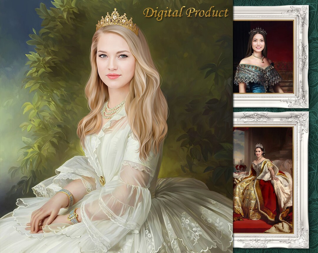 Custom Royal Portrait From Photo for Her, Renaissance Queen, Historical ...