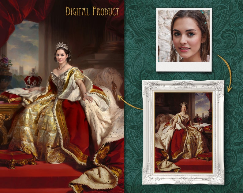 Custom Royal Portrait From Photo Digital Historical Queen | Etsy