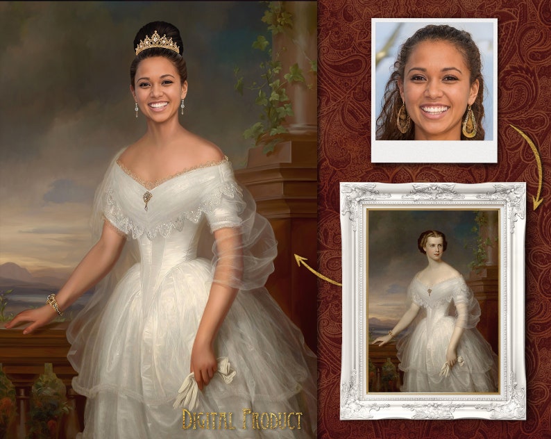 Custom Royal Portrait From Photo Digital Historical Queen | Etsy