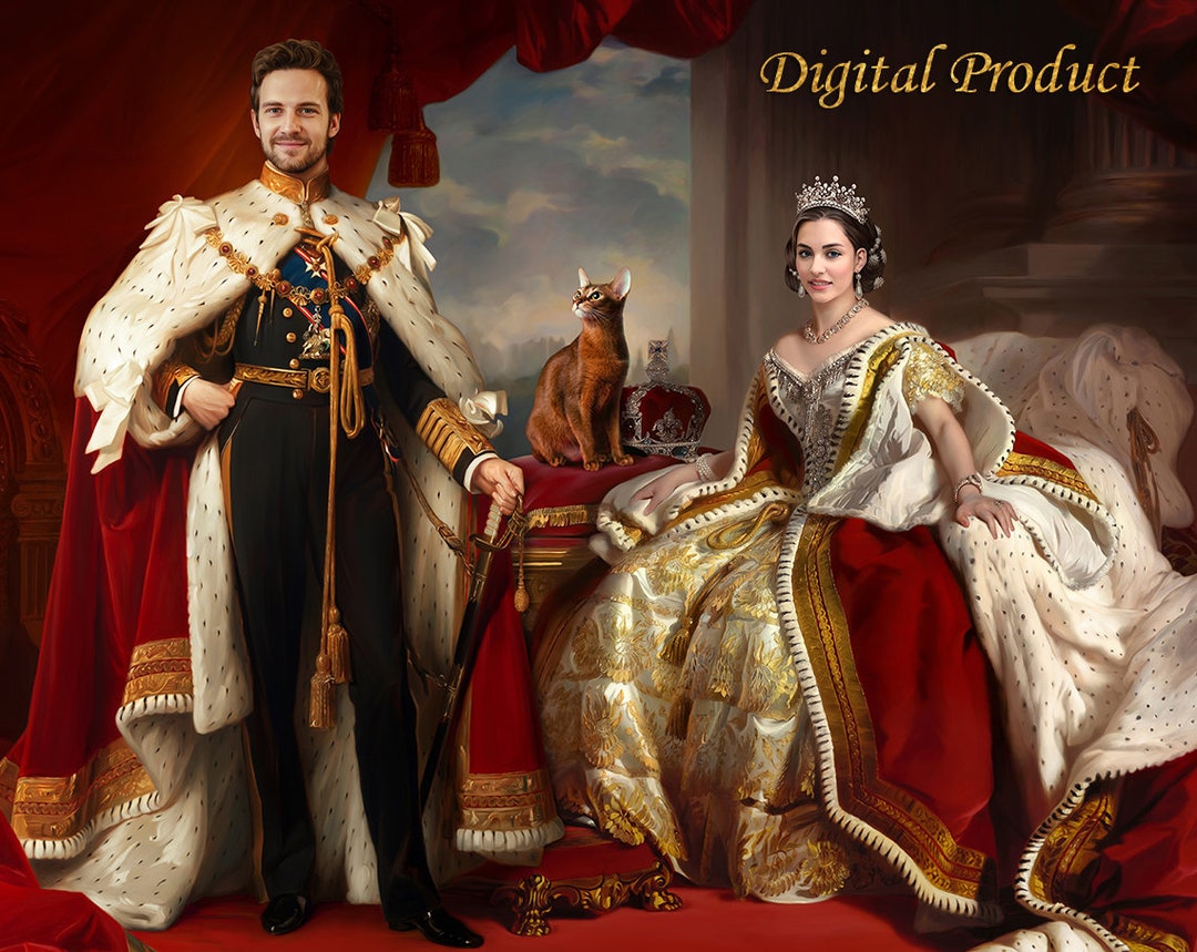 Custom Royal Couples Portrait + 1 Pet, Personalized Historical ...