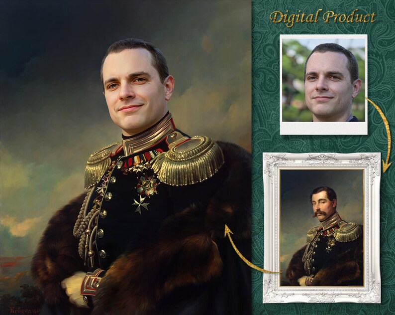 Custom Royal Portrait From Photo, Historical King Portrait, Military ...