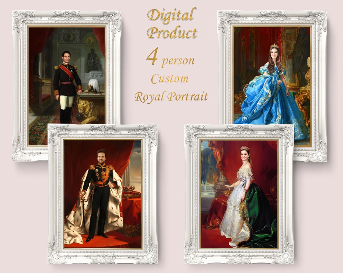 4 Person Custom Royal Portrait, Personalized Historical Renaissance ...