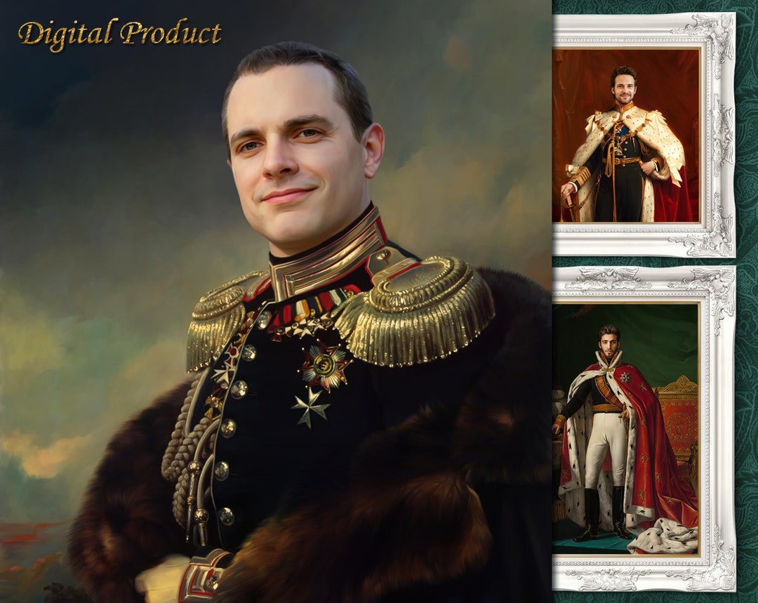 Custom Royal Portrait From Photo, Historical King Portrait, Military ...