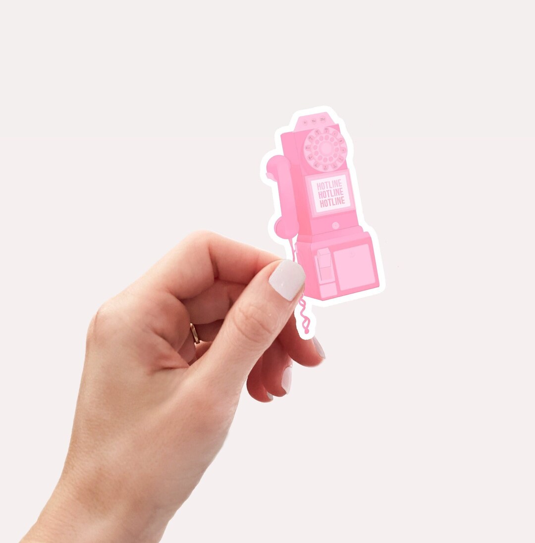 Pink Payphone Sticker | Hand Drawn Payphone Hotline Laptop Sticker ...